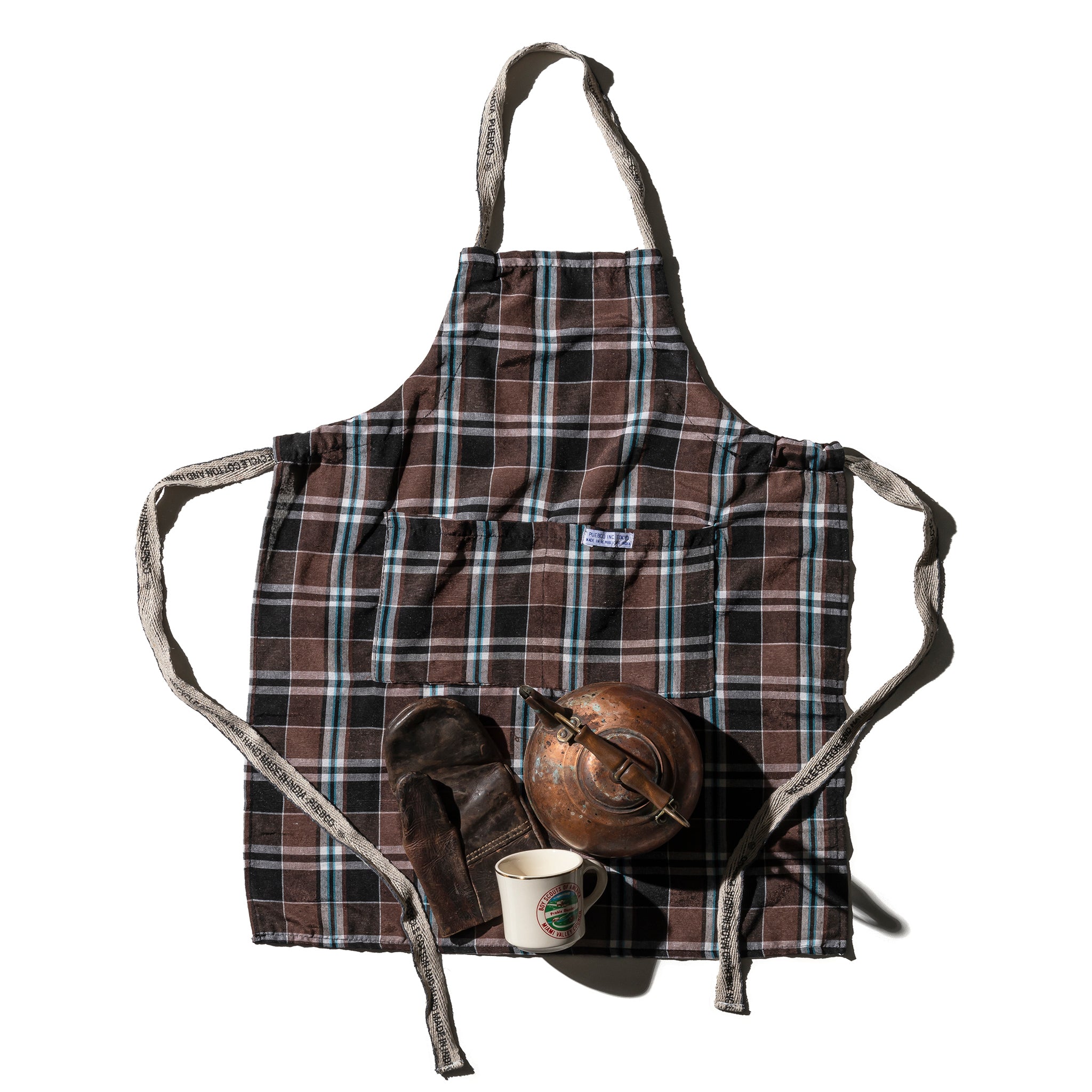 RECYCLE COTTON CHECK APRON / Brown – PUEBCO ONLINE STORE
